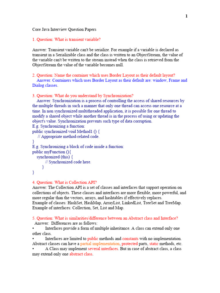 Core Java Interview Question Papers-1 | PDF | Class (Computer ... Core Java Interview Question Papers-1 | PDF | Class (Computer ...
