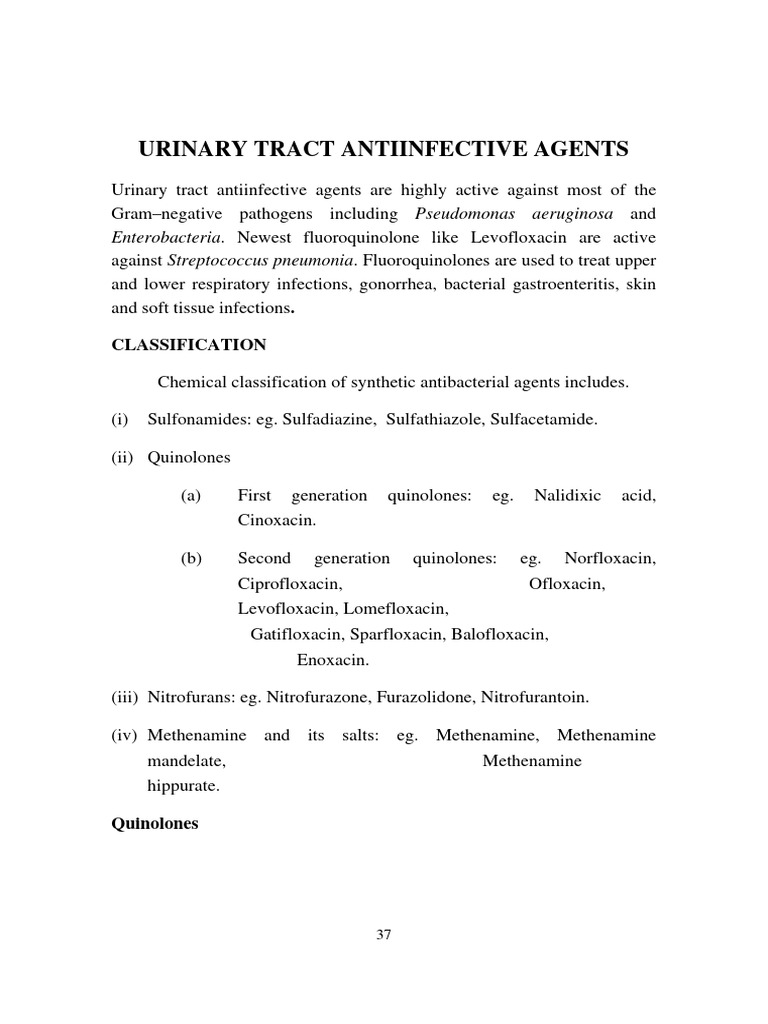 Urinary Tract Anti-Infective Agents Guide | PDF | Microbiology ...