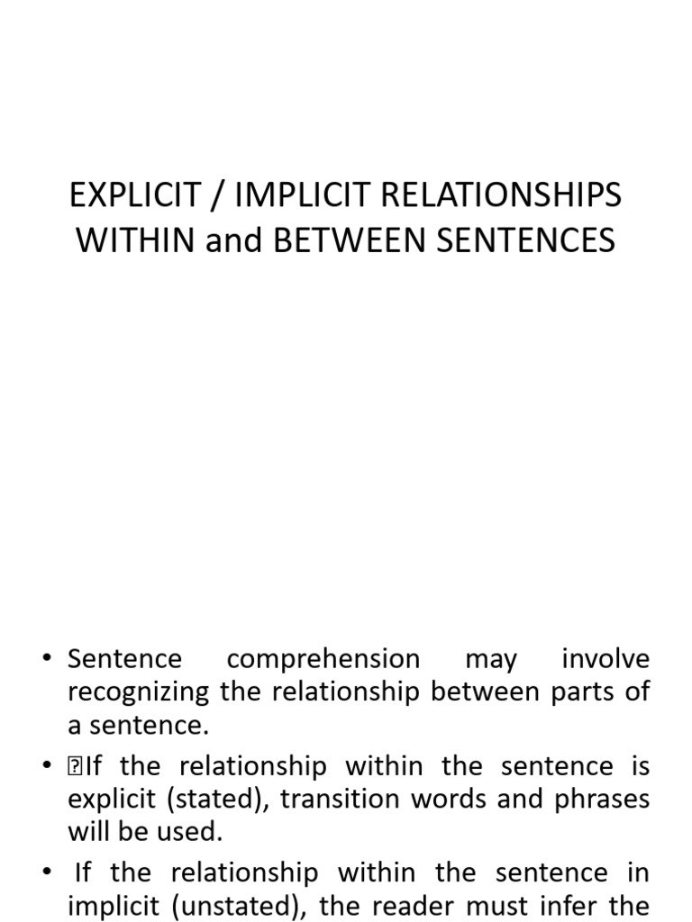 EXPLICIT & IMPLICIT Relations Between Sentences | PDF | Thought