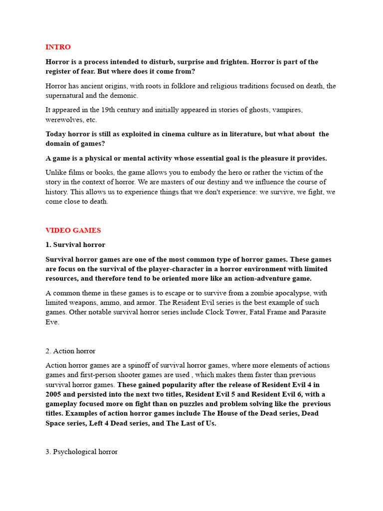 Evolution of Horror Video Games | PDF | Games & Activities