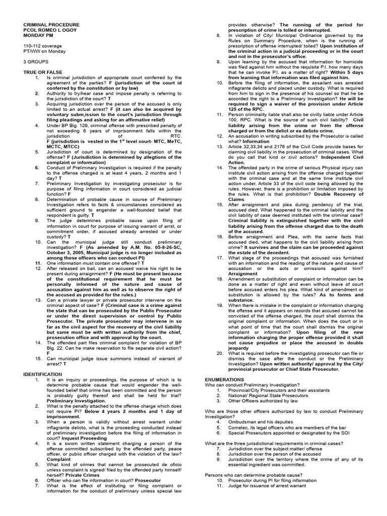 Crim Pro Prelim | PDF | Prosecutor | Arrest