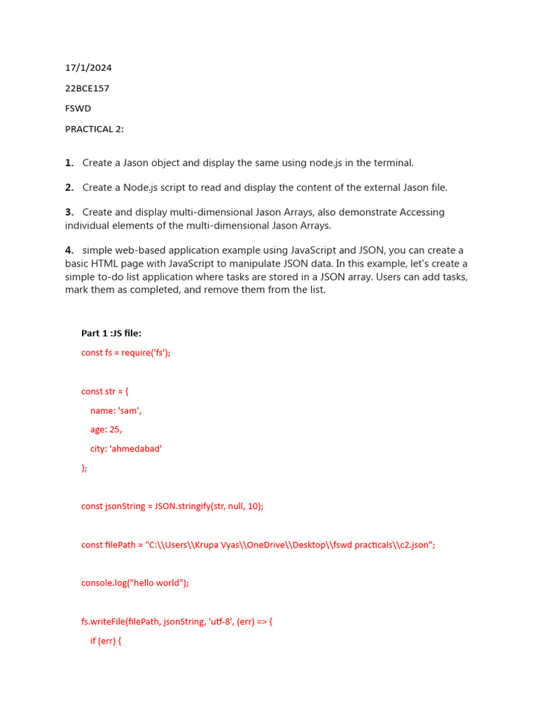 Node.js JSON Manipulation Guide | PDF | Json | Java Script