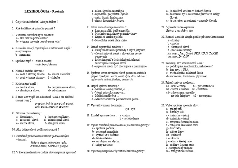 TC3 Test Lexikologia2 | PDF