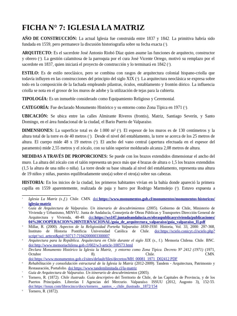Ficha 7 Iglesia La Matriz V1 | Descargar gratis PDF | Chile | Diseño arquitectonico