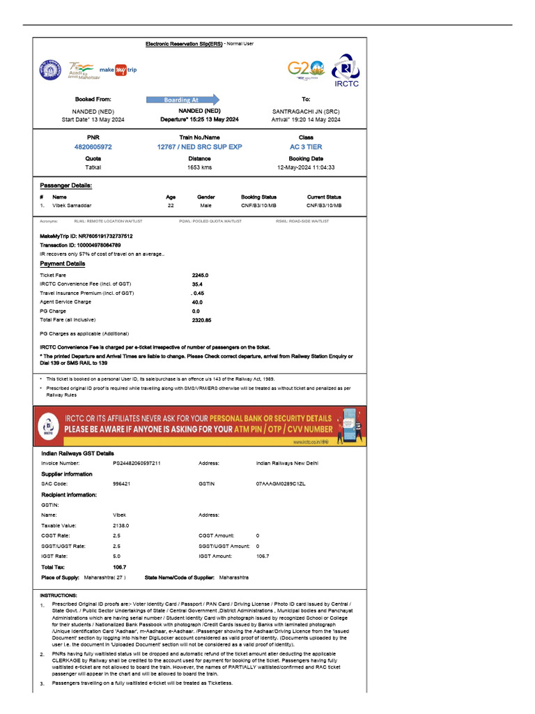 Rail NR7605191732737512 | PDF | Identity Document