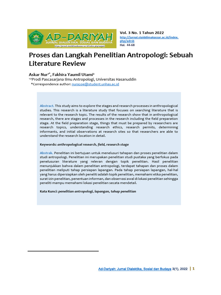 Proses Dan Langkah Penelitian Antropolog | PDF