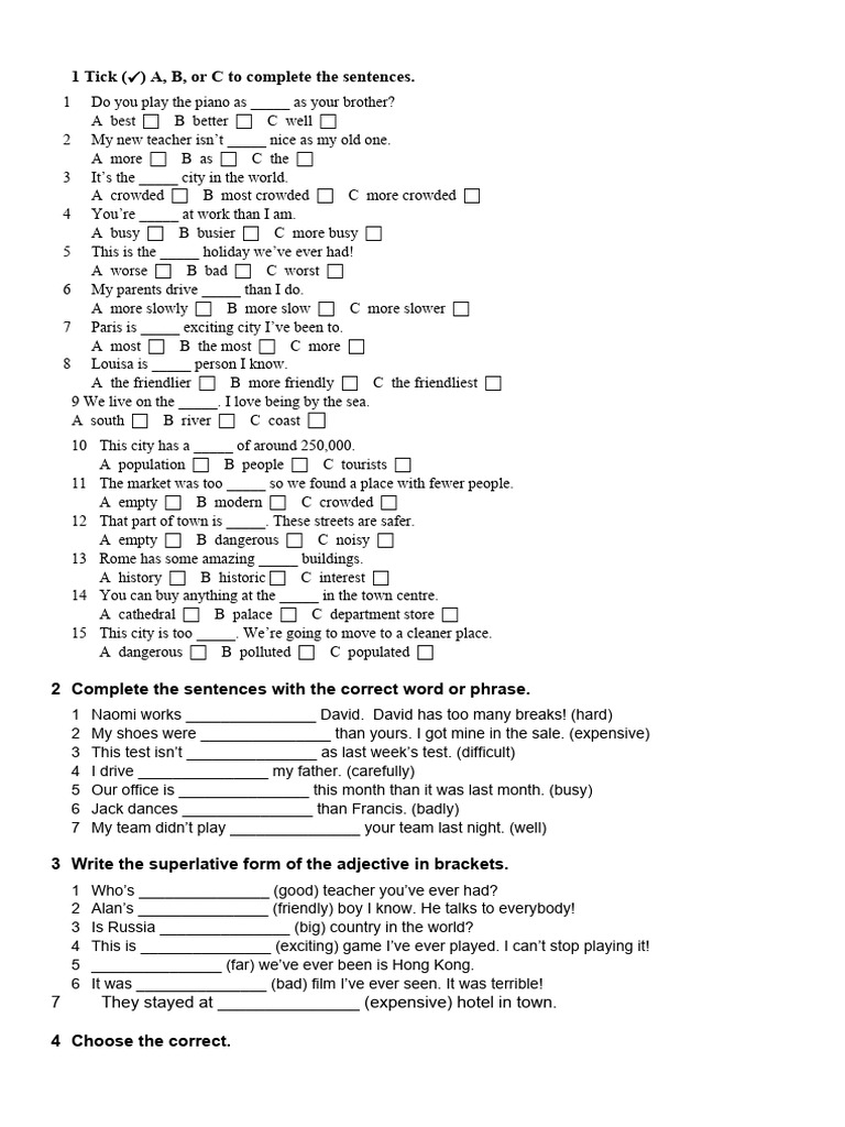 Comparative Superlative Test | PDF