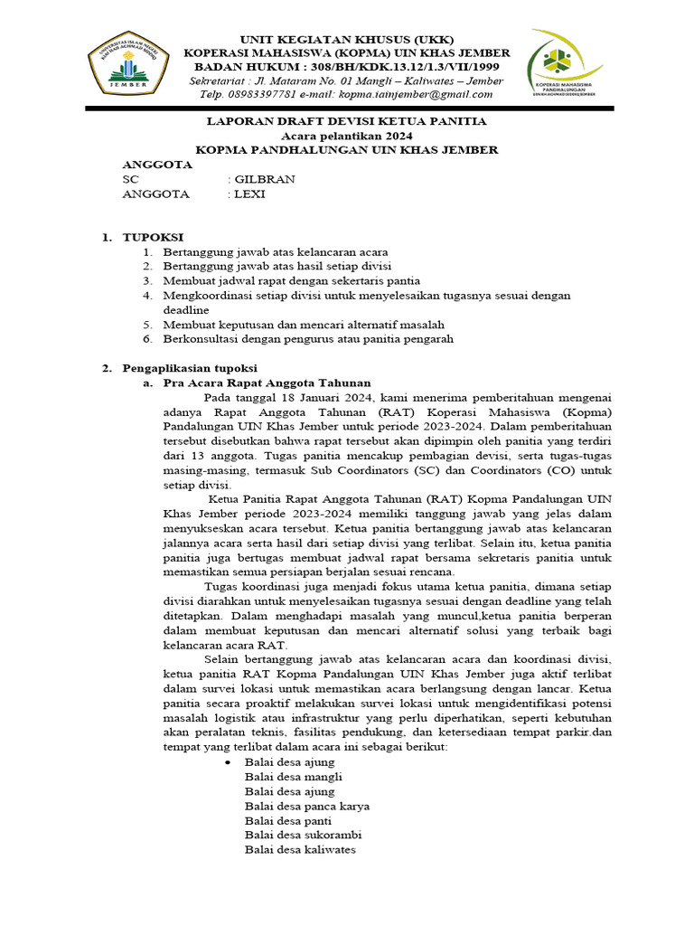 Draft - LPJ Ketua Panitia | PDF