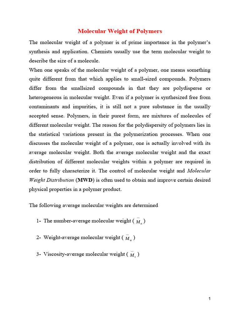 Polymer Molecular Weight Analysis | PDF | Polymers | Molecules