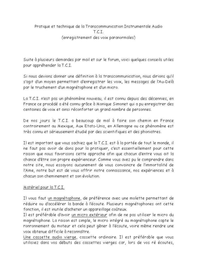 Guide de la Transcommunication Audio | PDF | Son