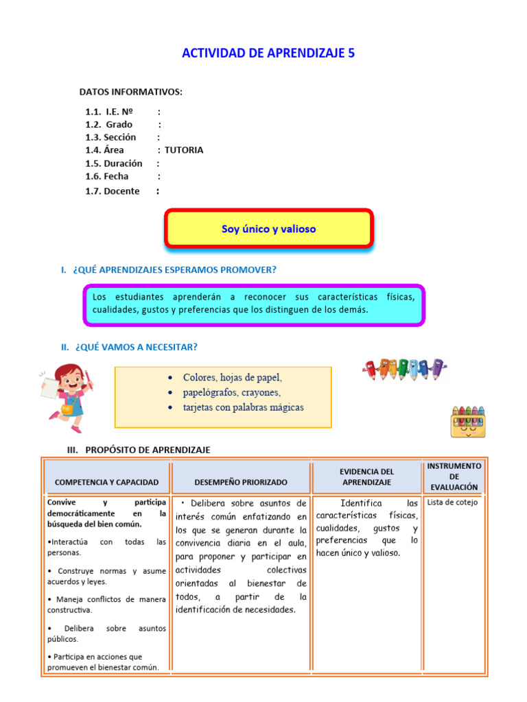 D5 A1 SESION Soy único y valioso | PDF