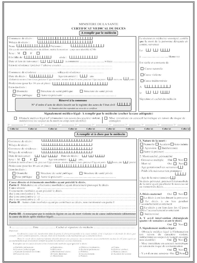 Certificat De Décès À Remplir , Comment remplir certificat de cession ...