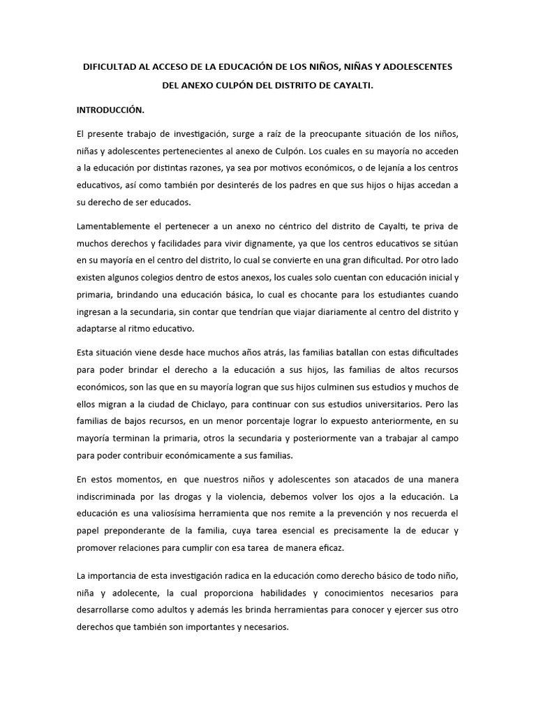 Acceso a la Educación en Culpón, Cayalti | PDF | Salud y bienestar