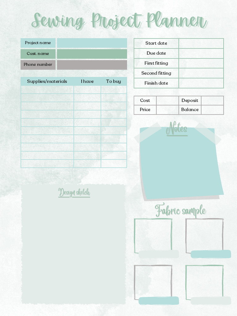Sewing Project Planner | PDF