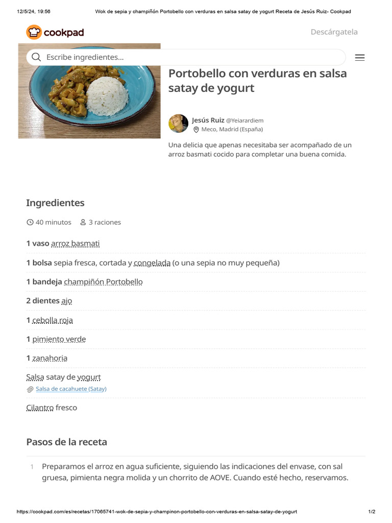 Wok de sepia y champiñón Portobello con verduras en salsa satay de ...