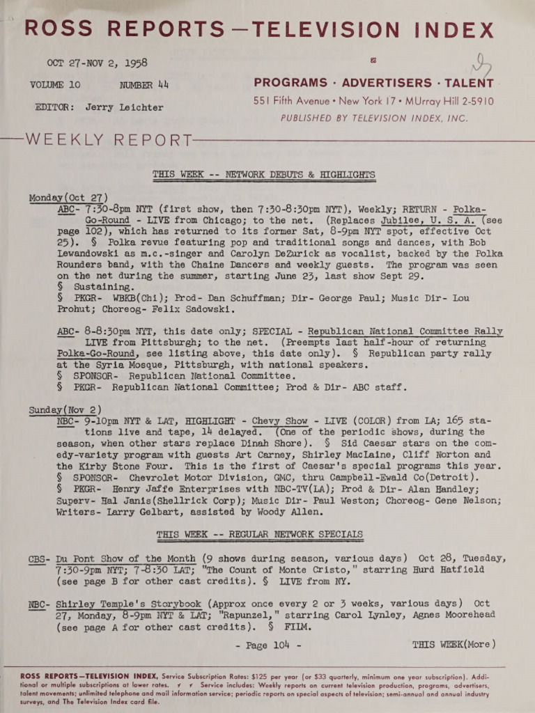 Ross Reports Tele 80 Ross | PDF