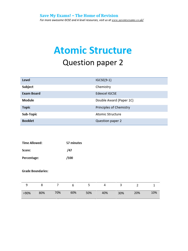 Edexcel IGCSE Chemistry: Atomic Structure | PDF | Atoms | Proton