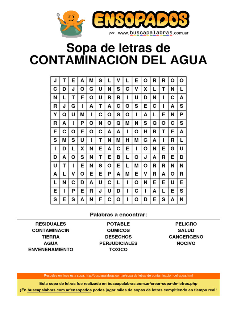 Sopa de Letras de Contaminacion Del Agua | Descargar gratis PDF | Agua ...