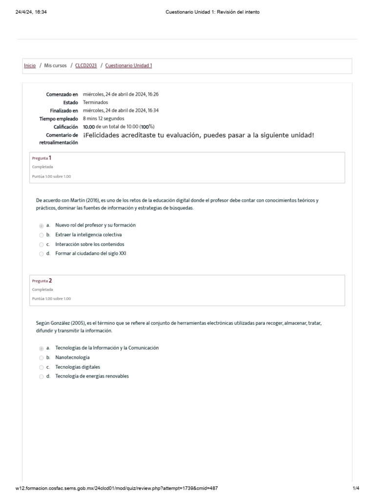 Cuestionario Unidad 2 - Revisión Del Intento-2 | PDF | Tecnologia Educacional | Enseñando