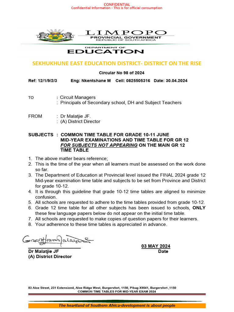 JUNE Exam Timetables GR 10-11 & Languages gr12 For 2024 | PDF | Science