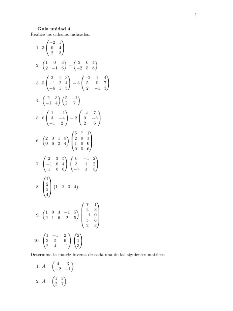 Algebra Lineal - Guia Unidad 4 | PDF
