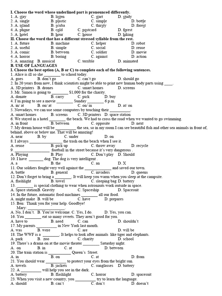 English Pronunciation and Language Use Quiz | PDF