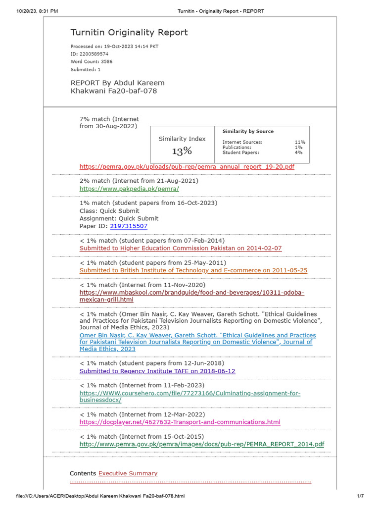 Turnitin Originality Report Summary | PDF | Turnitin | Educational ...