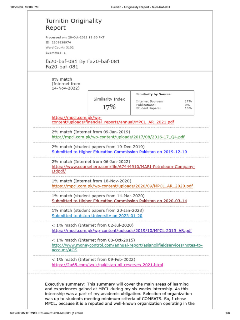 Turnitin - Originality Report - Fa20-Baf-081 Umair | PDF | Turnitin | Internet