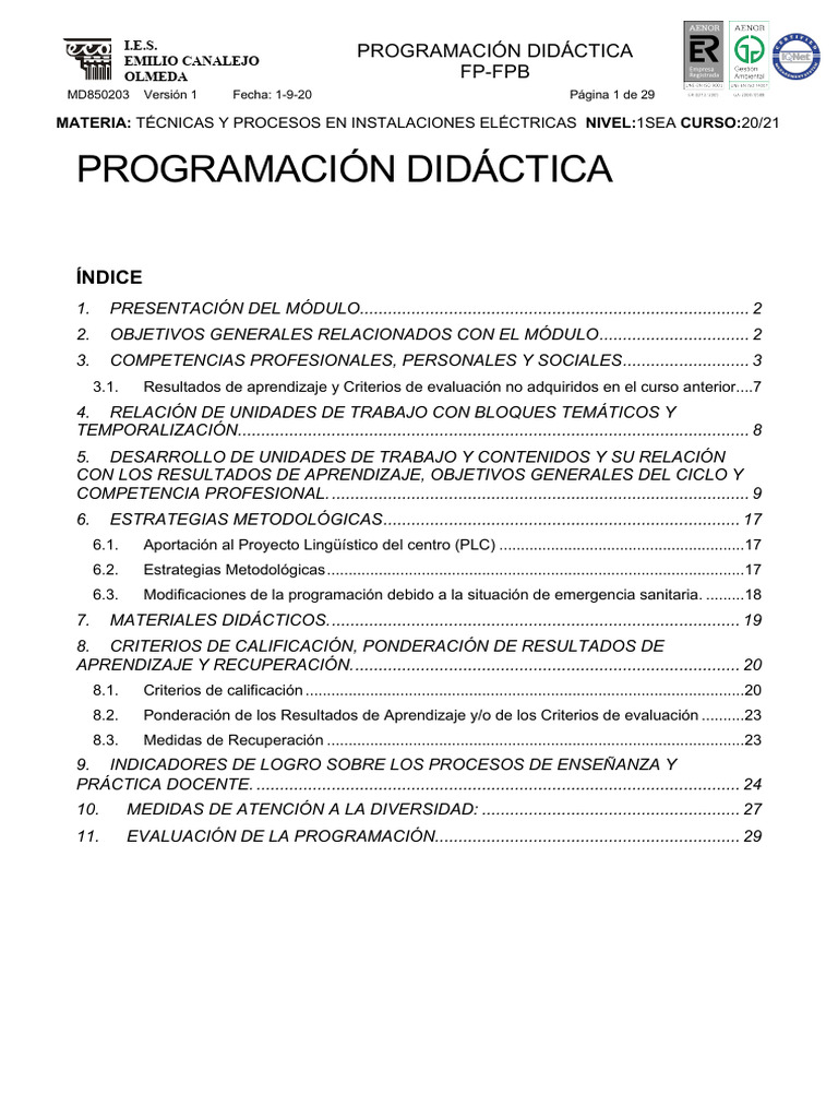 20 21 0518 Typ 1º Sea Prog Andalucia | PDF | Cableado eléctrico | Evaluación