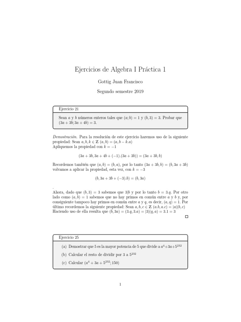 Ejercicios de Algebra I PR Ctica 1 | PDF | Matemáticas | Teoría de los números