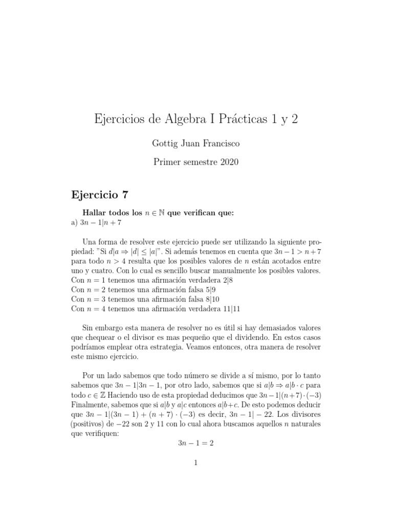 Ejercicios Lgebra 1 | PDF | Número primo | Exponenciación
