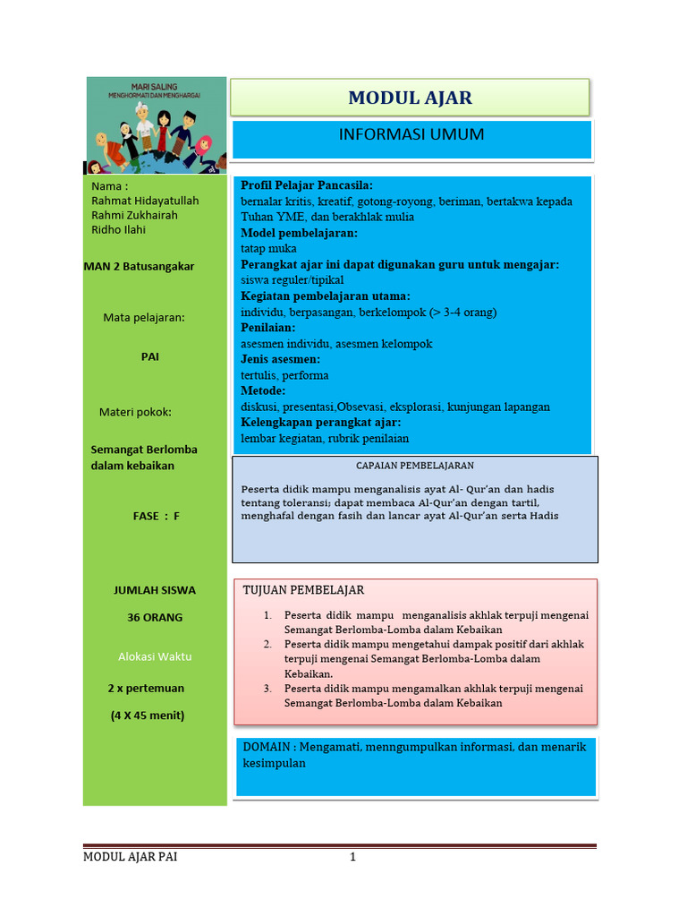 MODUL Kelompok 2 - Kelas 10 Sem 1 Semangat Berlomba Dalam Kebaikan | PDF