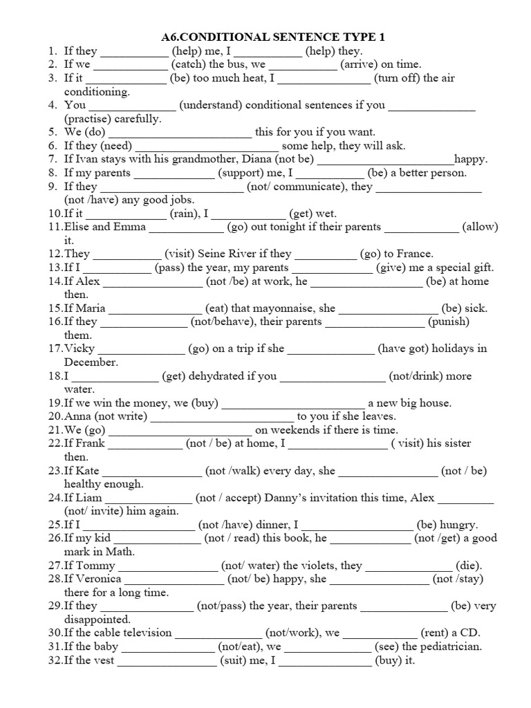Type 1 Conditional Sentence Exercises | PDF | Language Arts ...