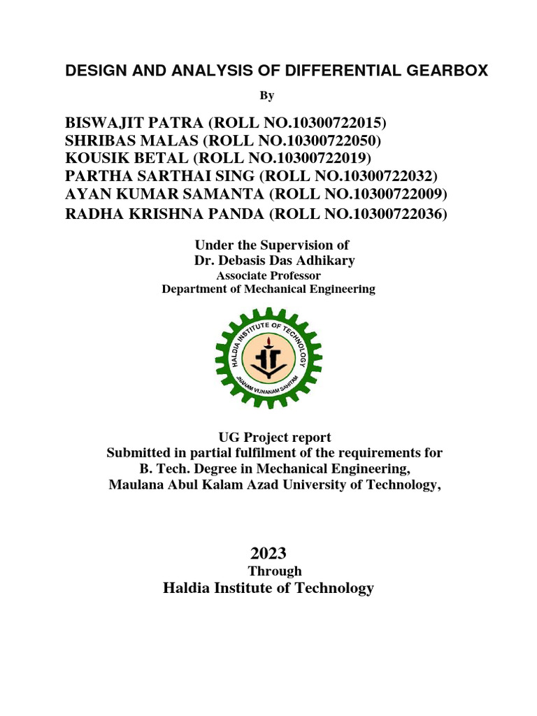 Differential Gearbox Design Analysis | PDF | Gear | Axle
