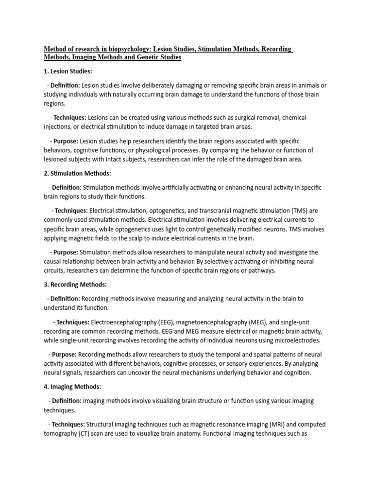 Biopsychology Research Methods Explained | PDF | Neuroimaging | Brain