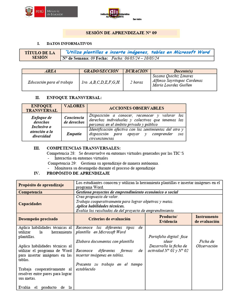 Sesiòn - 09.docx - 1ro Tics | PDF | Aprendizaje | Evaluación