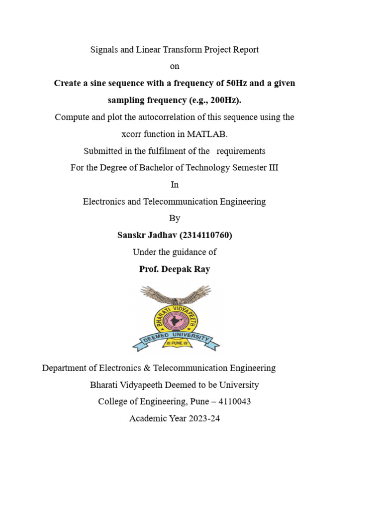 Sls Project Report (Sanskr) | PDF | Autocorrelation | Sine Wave