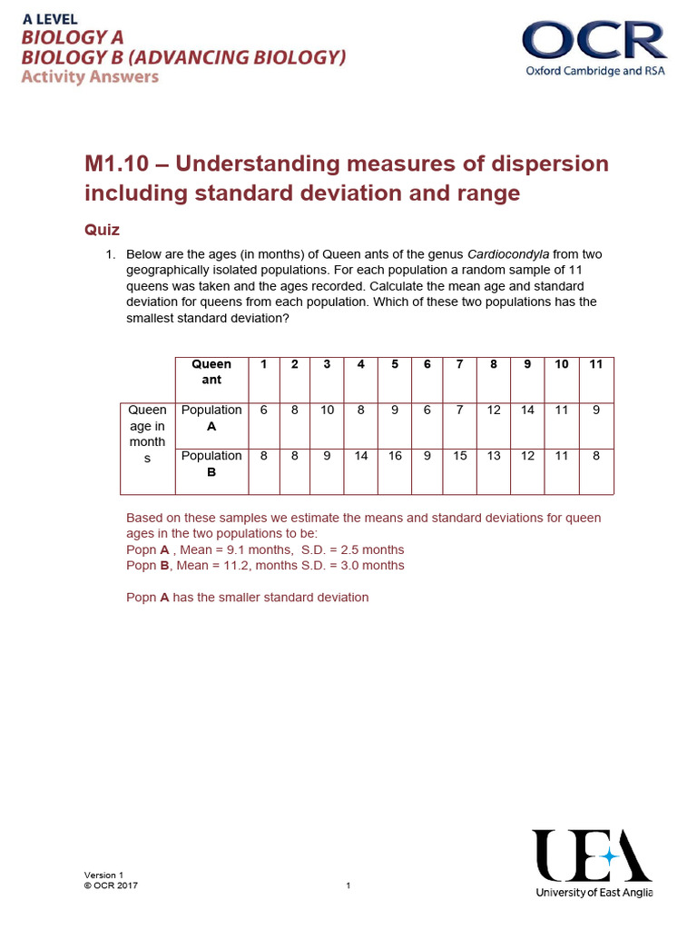 m1.10 Quiz Teacher Answers | PDF | Standard Deviation