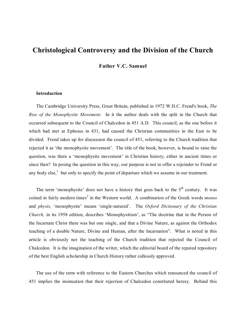 Christological Controversy and The Division of The Church - Father V.C ...