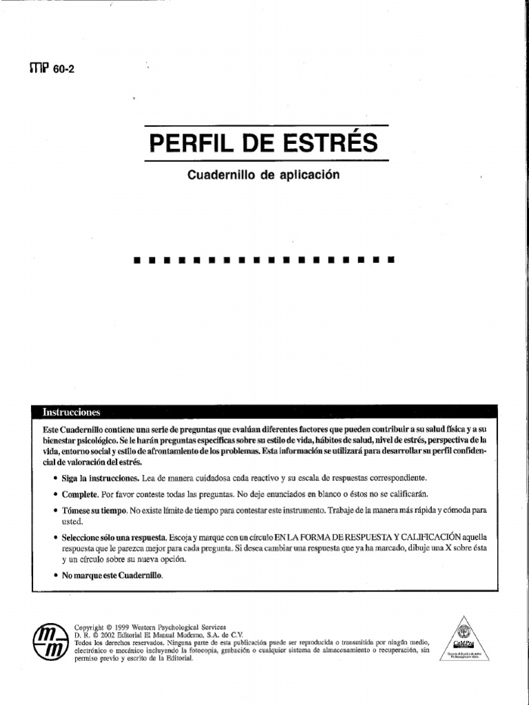 Perfil de Estrés - Cuadernillo de Aplicación | PDF