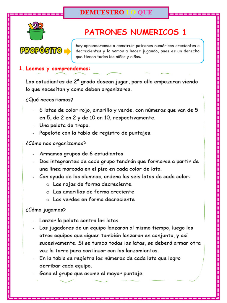 Ficha Mat Patrones Numericos 1 | PDF | Deportes y actividades al aire libre