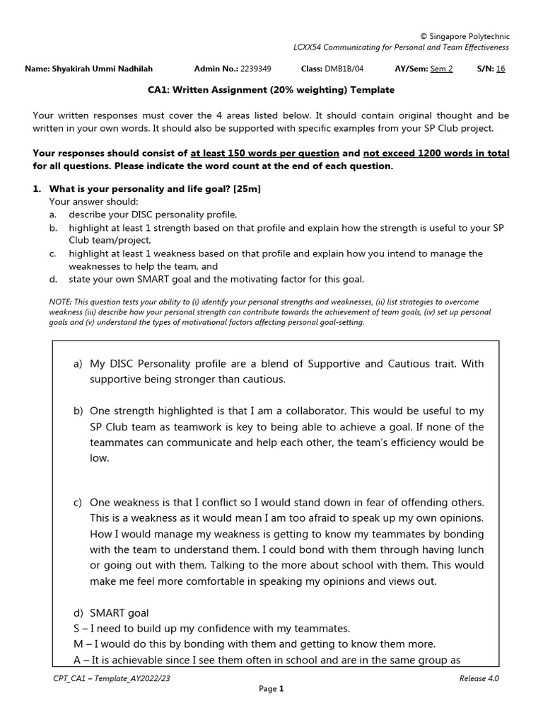 CPT - CA1 - Assignment Template DONE | PDF | Goal | Bus