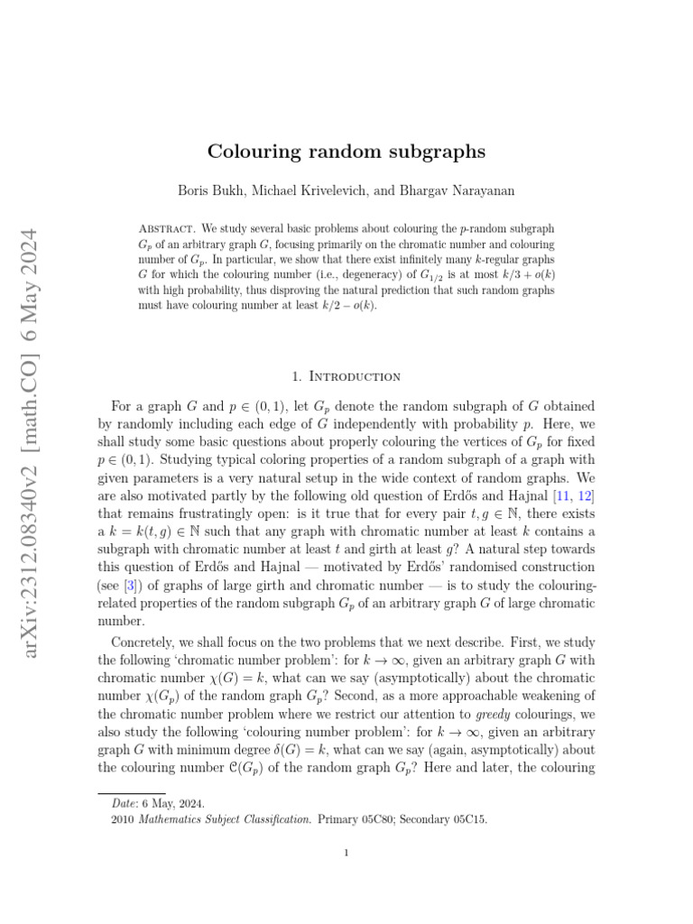 Colouring Random Subgraphs | PDF | Combinatorics | Graph Theory