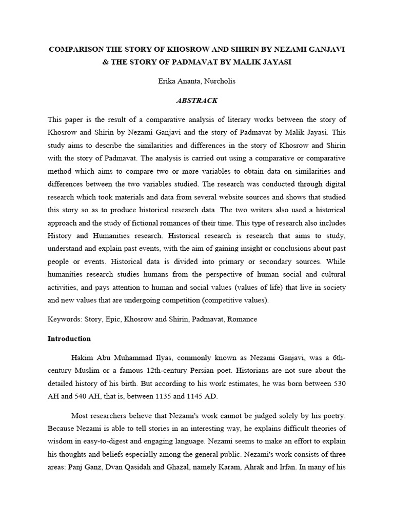 Comparison The Story of Khosrow and Shirin by Nezami Ganjavi & Padmavat ...