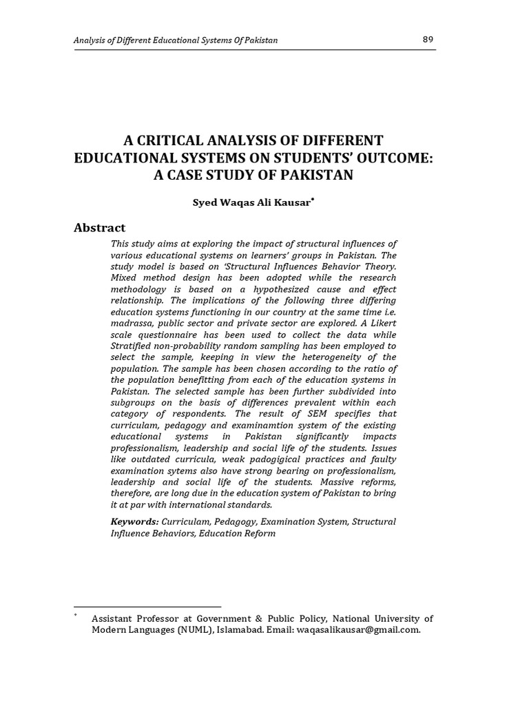 6. Analysis of Different Educational Systems of Pakistan | PDF ...