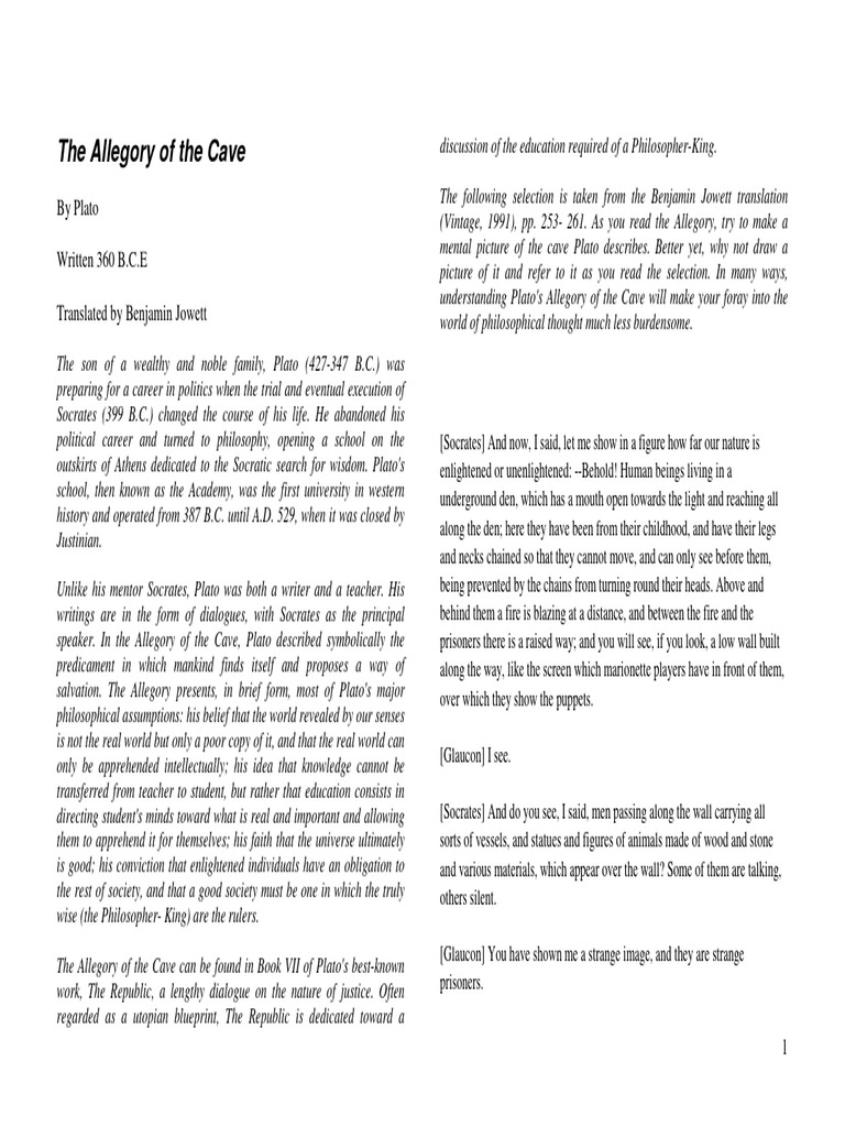 The Allegory of The Cave | PDF | Plato | Socrates