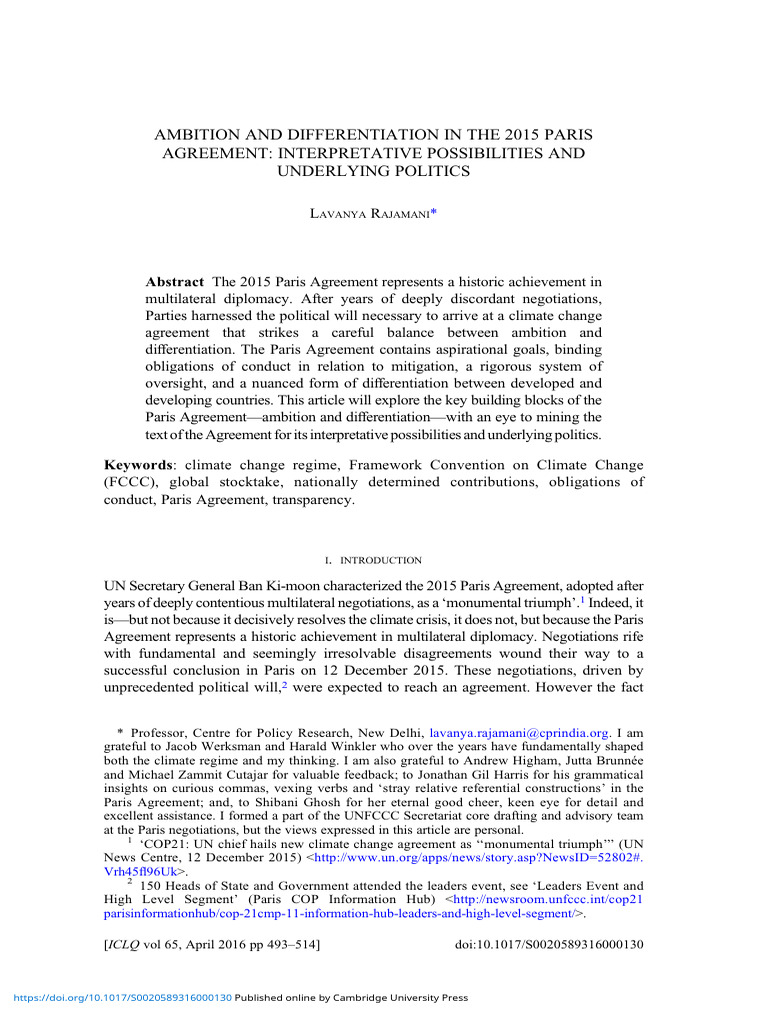 Ambition and Differentiation in the 2015 Paris Agreement Interpretative ...