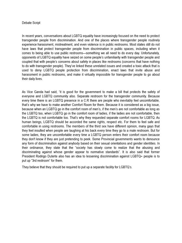 Restroom Rights for Transgender Safety | PDF | LGBTQIA+ Studies | Lgbt