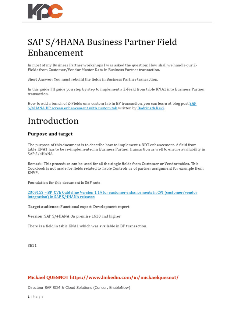 SAP S/4HANA BP Field Enhancement Guide | PDF | Computer Engineering ...