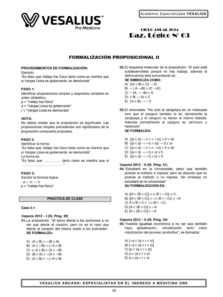 Formalización Proposicional y Ejercicios de Lógica | PDF | Lógica | Proposición